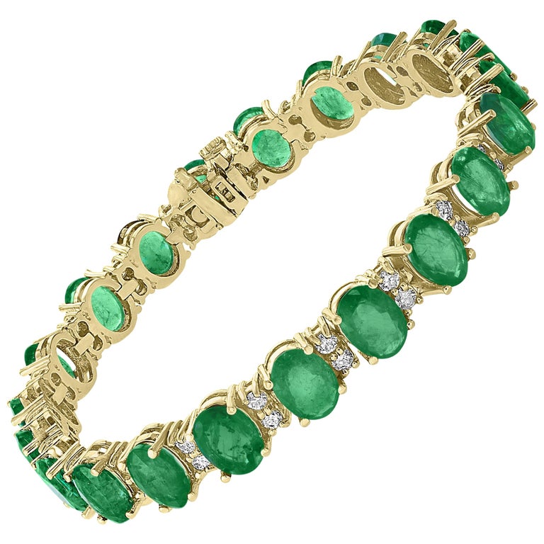25 Carat Emerald 1 2 Carat Diamond Tennis Bracelet Brand New 18 Karat