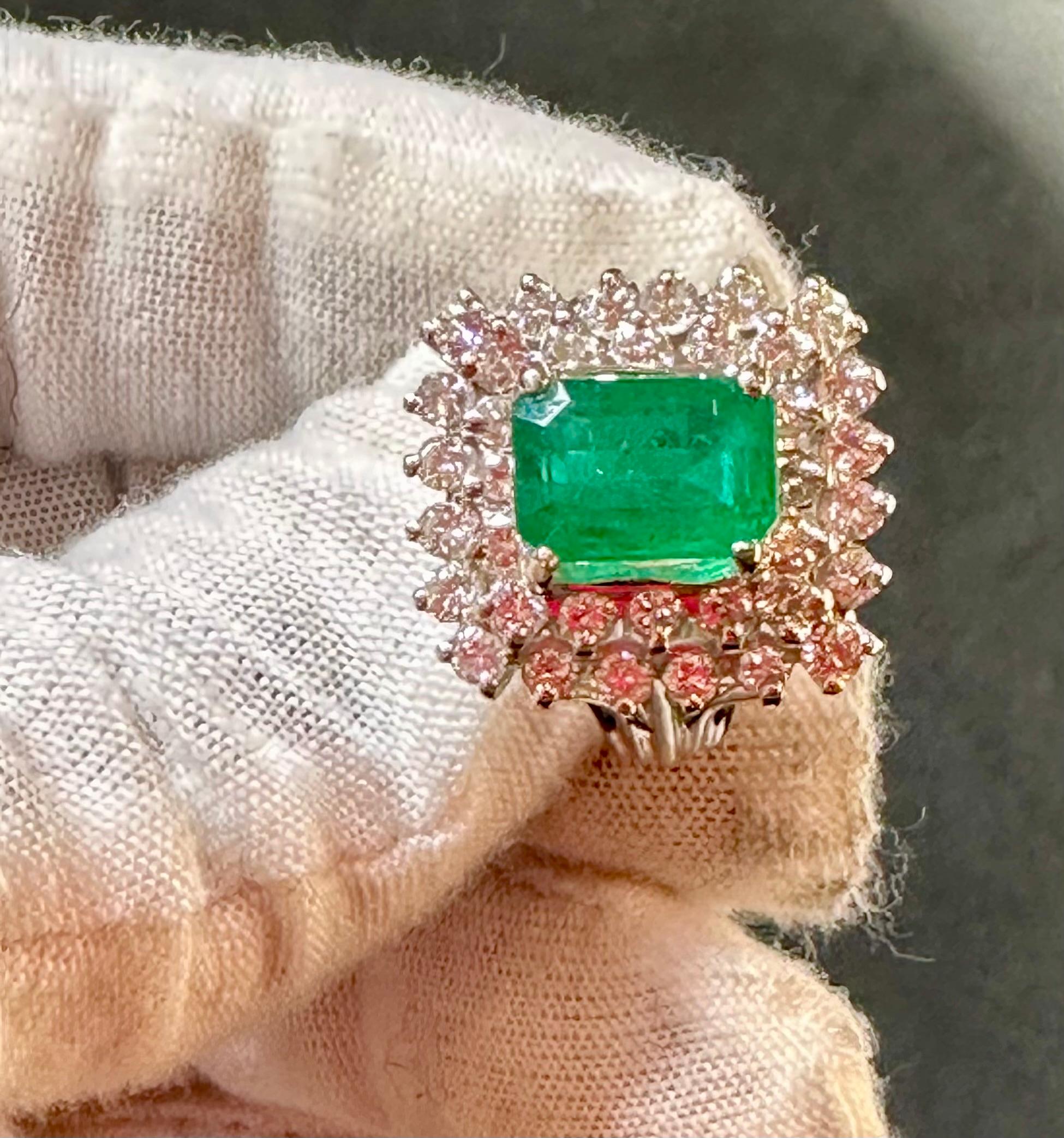 3 Carat Emerald Cut Emerald and 2 Carat Diamond Ring 14 Karat White ...