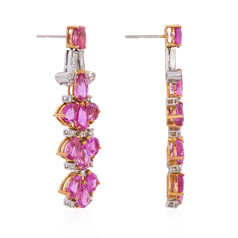 25 Carat Natural Pink Sapphire and Diamond 3 Row Drop Earring For Sale ...