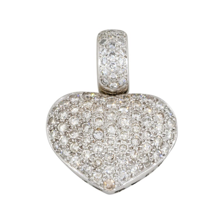 2.5 Carat Round Diamond Pave Puffed Heart Pendant 18 Karat For Sale at ...