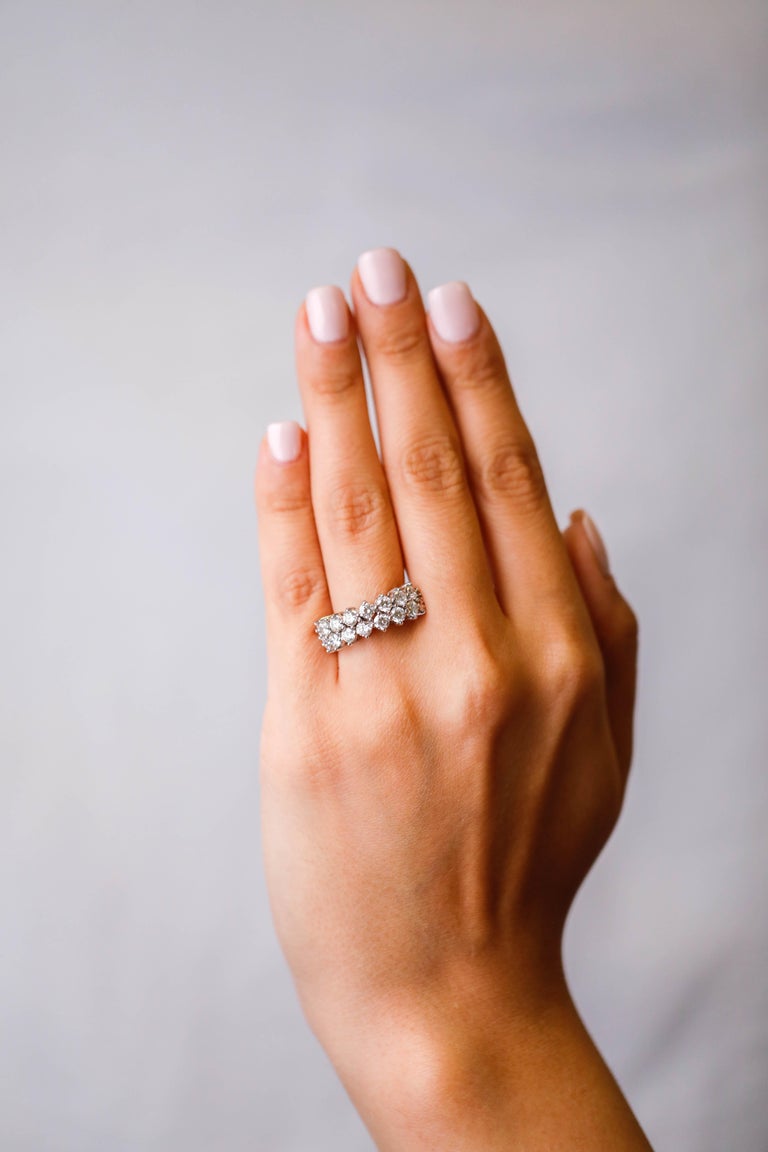 2.5 TCW Classic Cluster Double Row Diamond Band Ring in 14 karat White ...