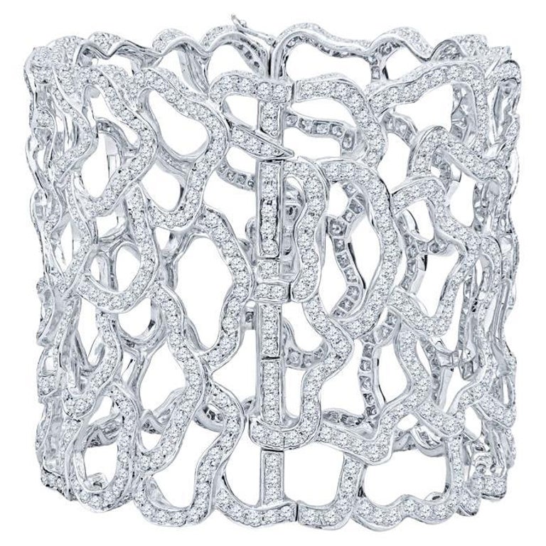 25.0 Carat Diamond Open Weave Wide Bracelet For Sale at 1stDibs
