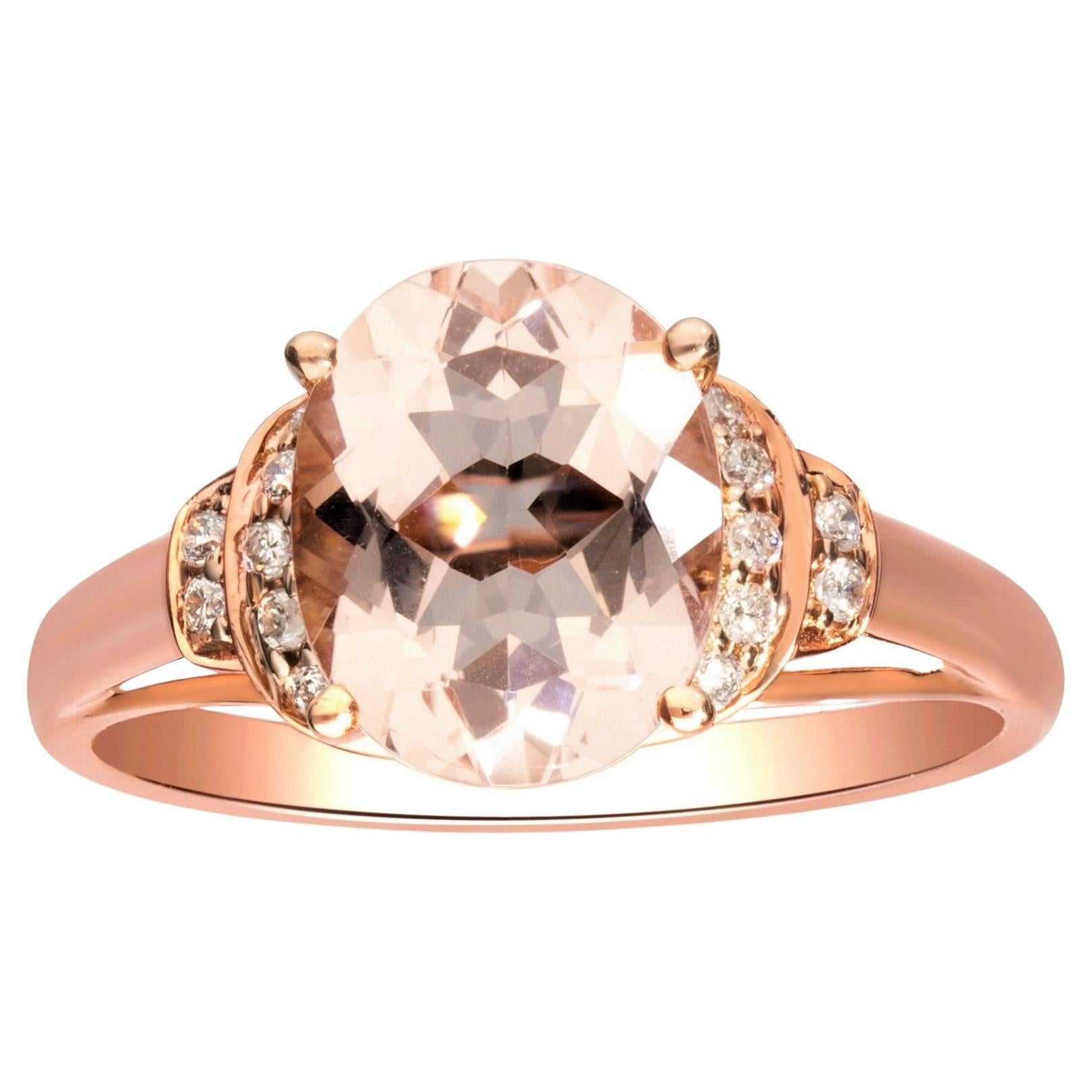 7.45 Carat Oval Cut Morganite Diamond Rose Gold Engagement Ring For ...