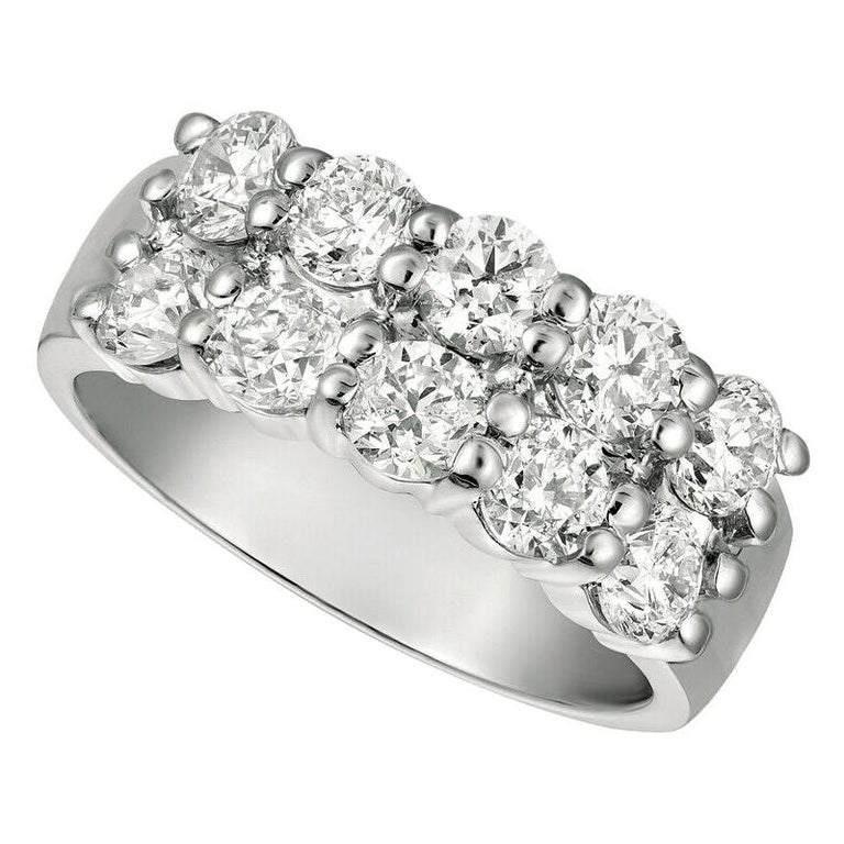 2.50 Carat Natural Diamond 2 Rows Ring G SI 14k White Gold For Sale at ...