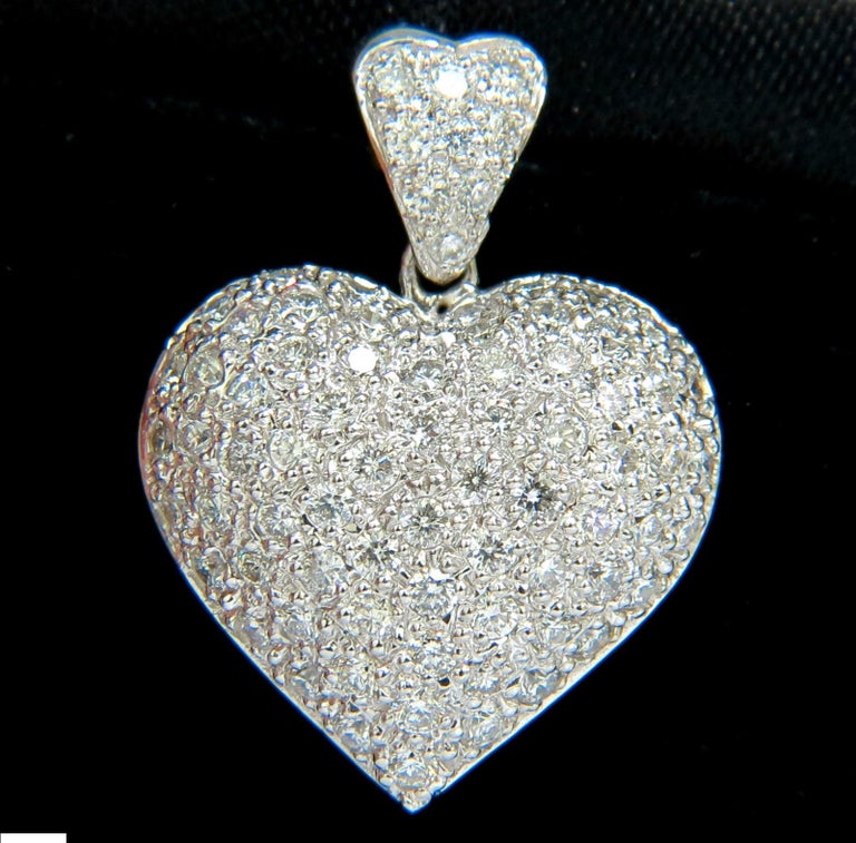 2.50 Carat Puffed Dome Full Cuts Diamonds Heart Pendant 14 Karat For ...