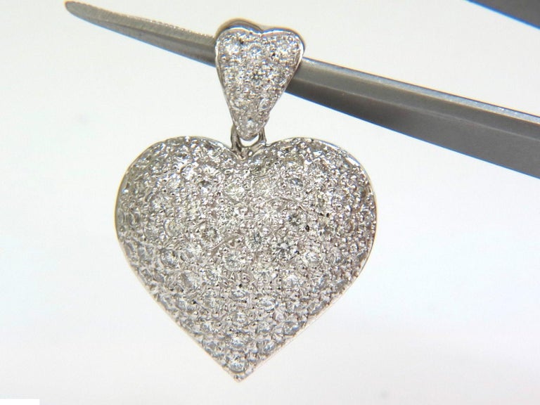 2.50 Carat Puffed Dome Full Cuts Diamonds Heart Pendant 14 Karat For ...