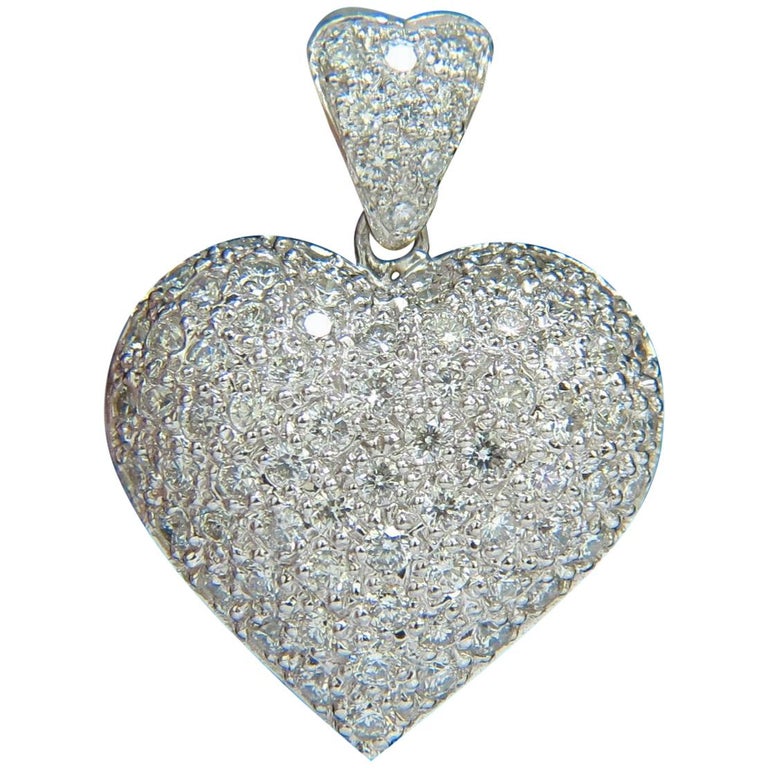 2.50 Carat Puffed Dome Full Cuts Diamonds Heart Pendant 14 Karat For ...