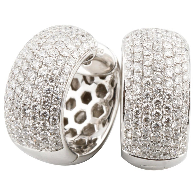 2.50 Carat Round Pave Diamond Hoop Earrings in White Gold For Sale at ...