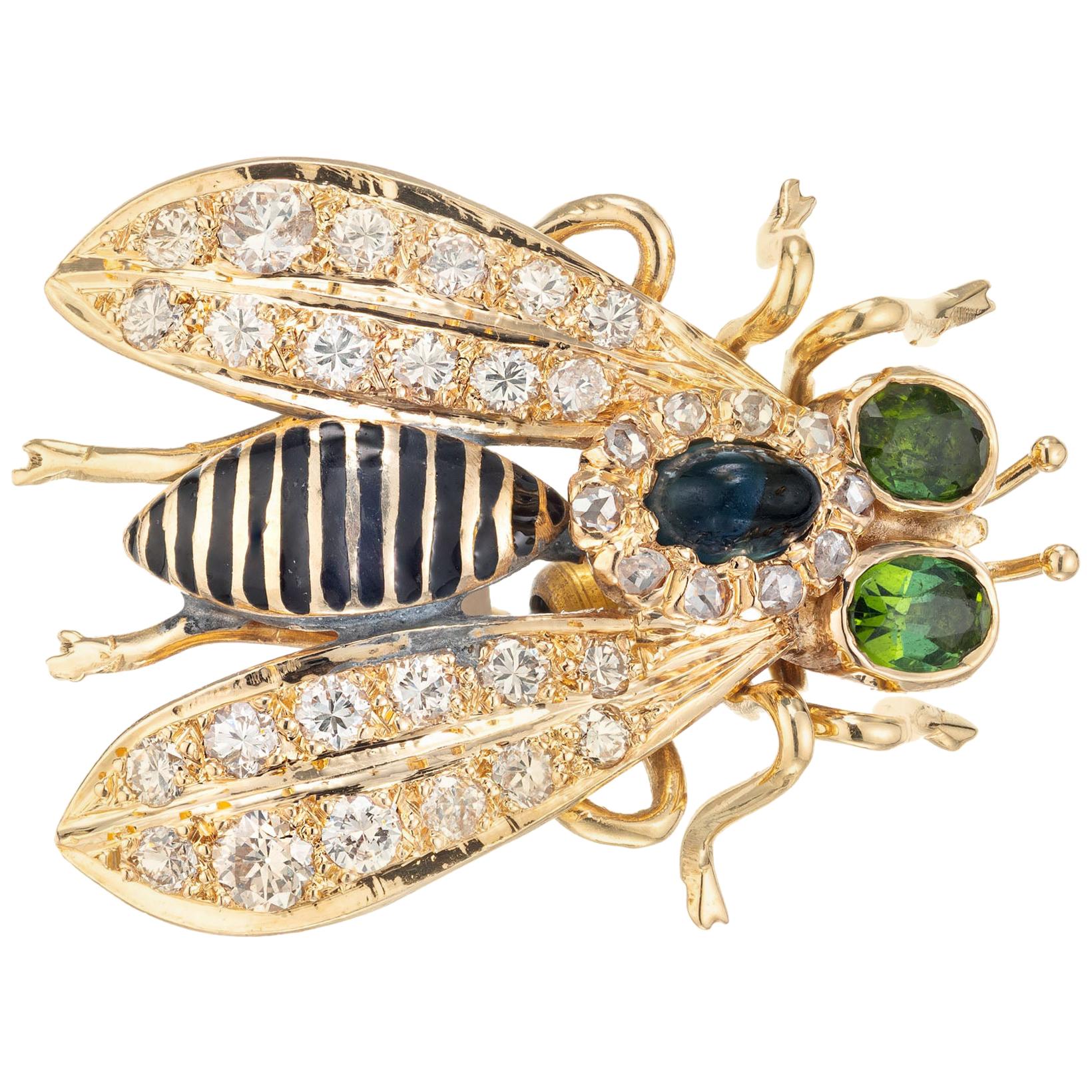 2.50 Carat Sapphire Diamond Enamel Yellow Gold Three Dimensional Fly ...