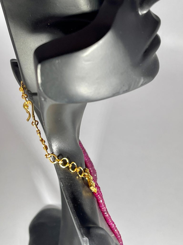250 Carat Treated Ruby Bead Triple Strand Necklace with Silver Clasp ...