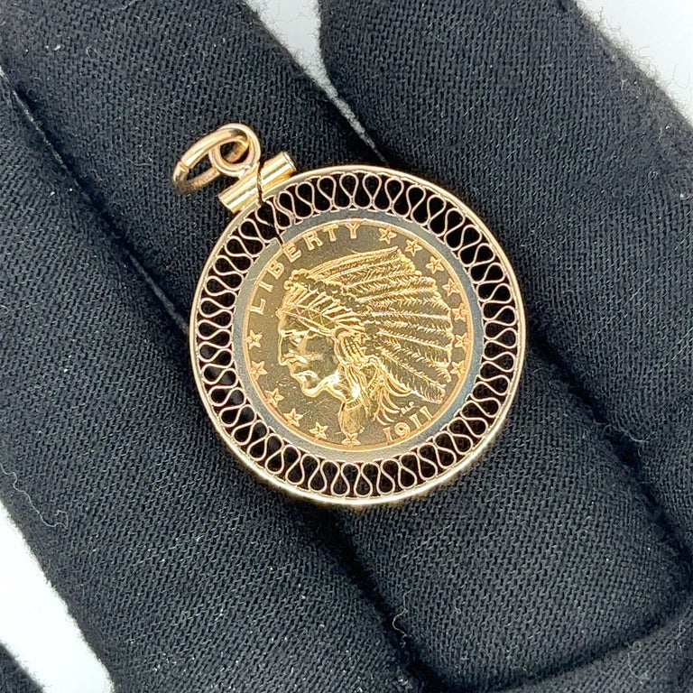 2.50 Dollar Quarter Eagle US Gold Coin Pendant 14K Gold Bezel Setting ...