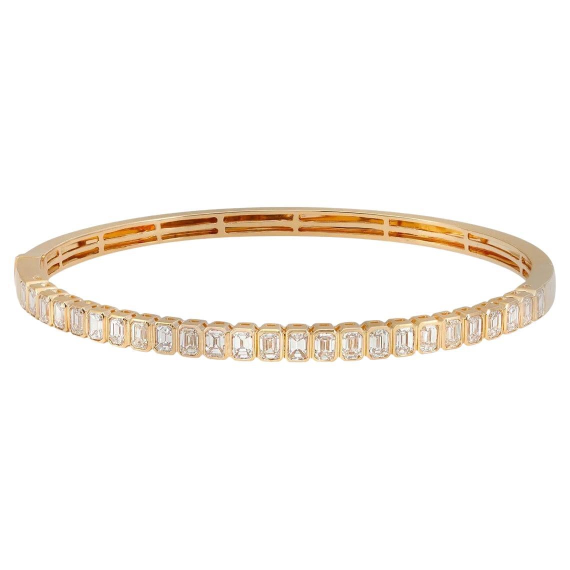 Bezel Set Emerald Cut Diamond Bangle Bracelet 18K Yellow Gold 1.94Cttw For Sale at 1stDibs