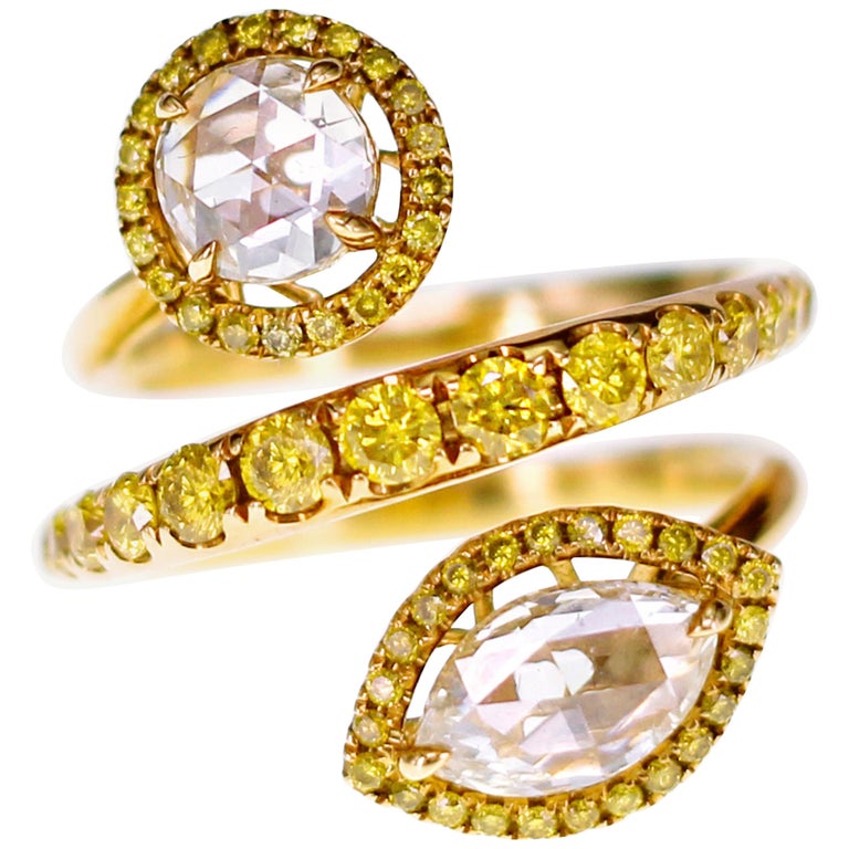 2.52 Carat Yellow Rose Cut Diamond in Serpent Design For Sale at 1stDibs