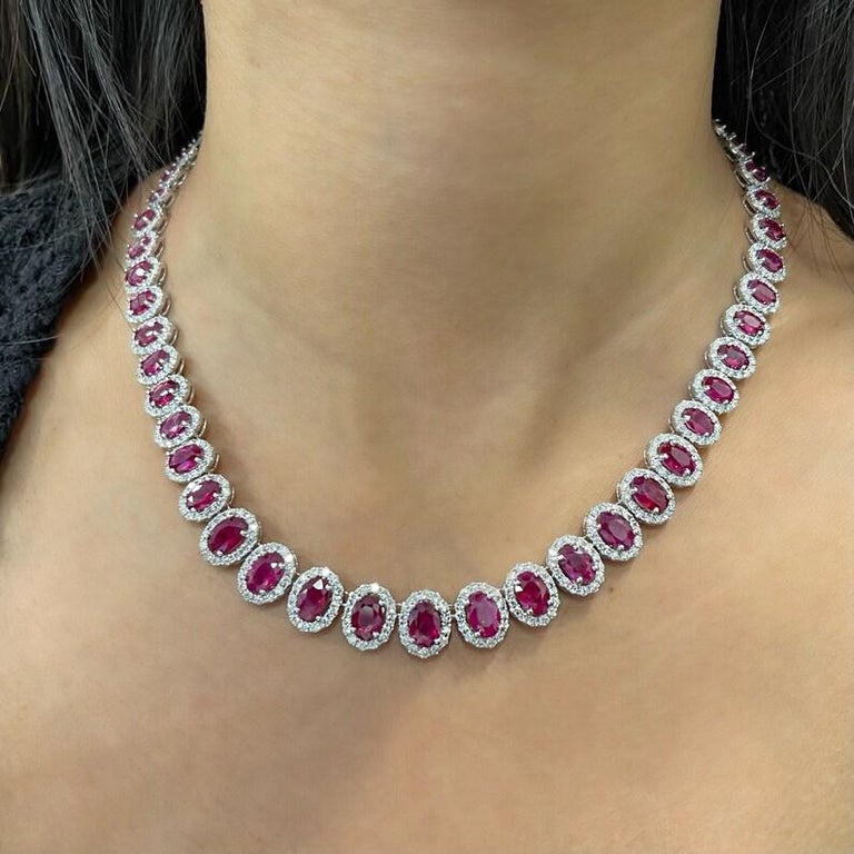 25.20 Ct Natural Ruby and Diamond Necklace at 1stDibs