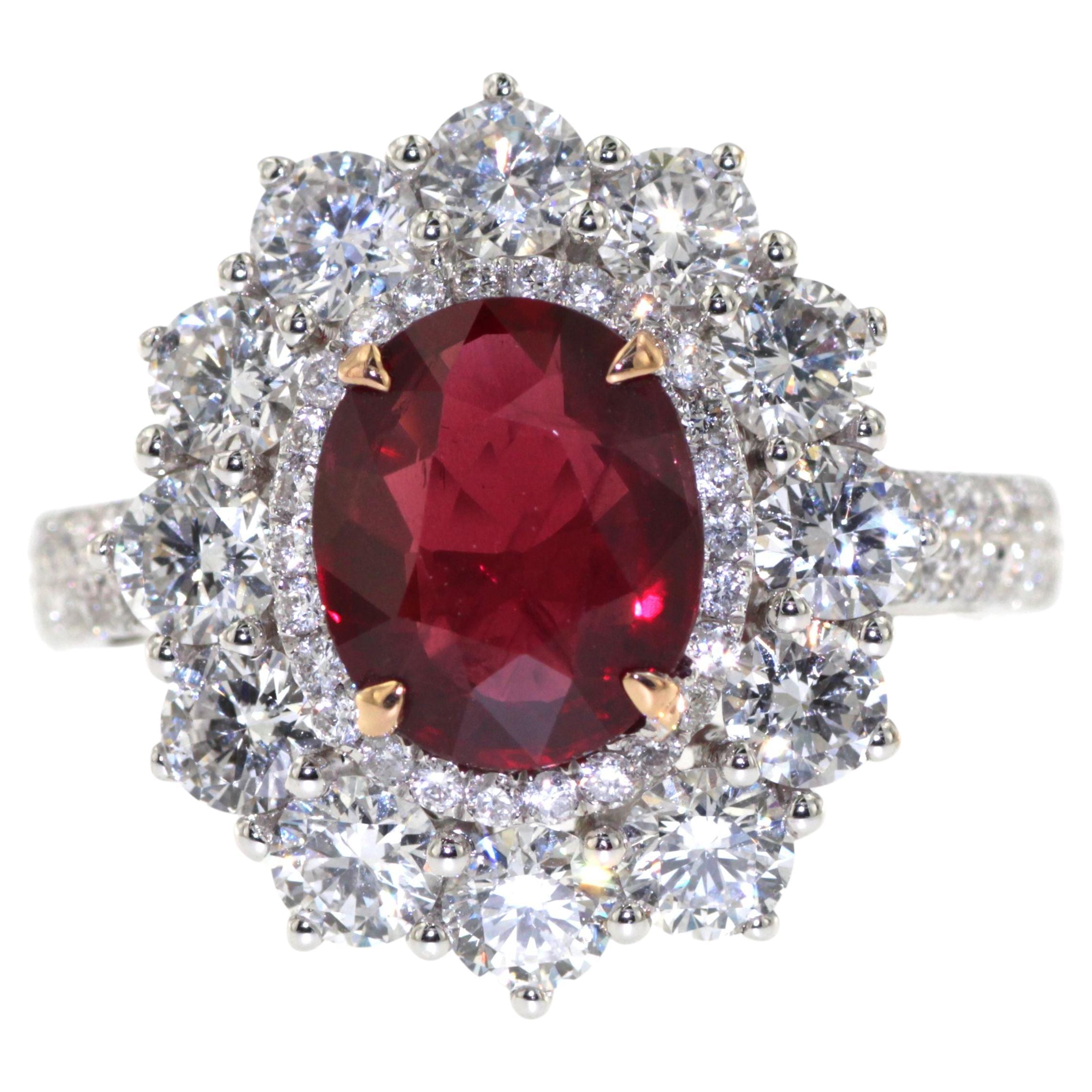 Certified 3.19 Carat Vivid Red Ruby and Diamond Petal Cocktail Ring 18K ...