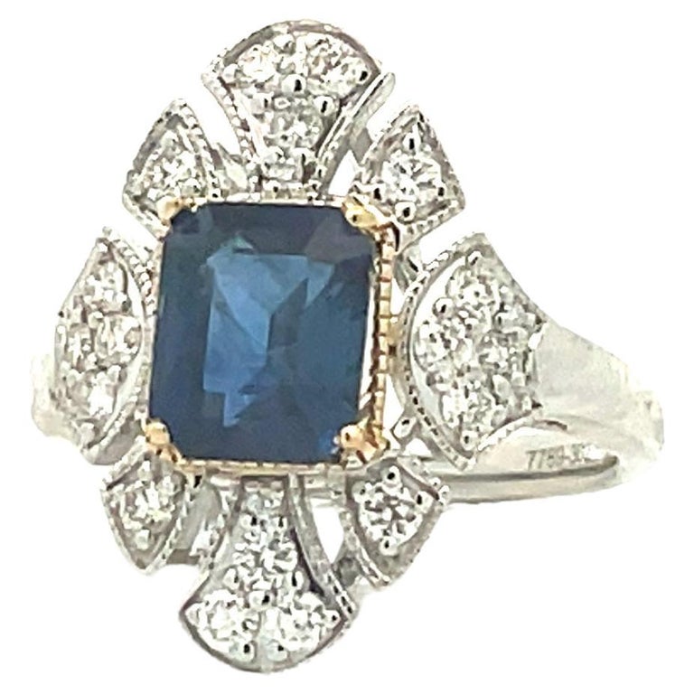 2.53 ct. Sapphire Pave Diamond Shield Edwardian Engagement Ring For ...