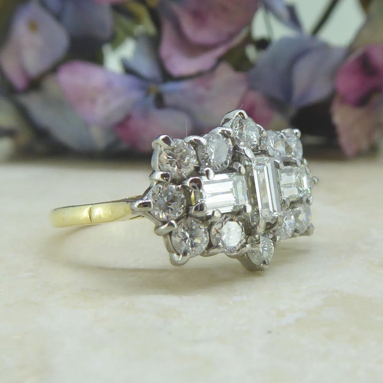 2.54 Carat Diamond Ring, Cluster Design with Baguette and Brilliant Cut ...
