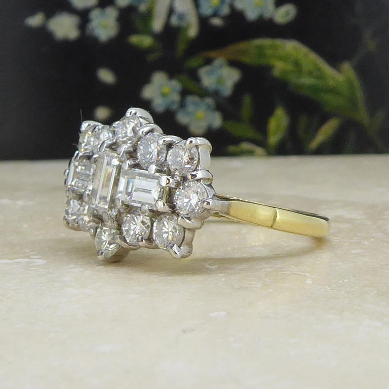 2.54 Carat Diamond Ring, Cluster Design with Baguette and Brilliant Cut ...