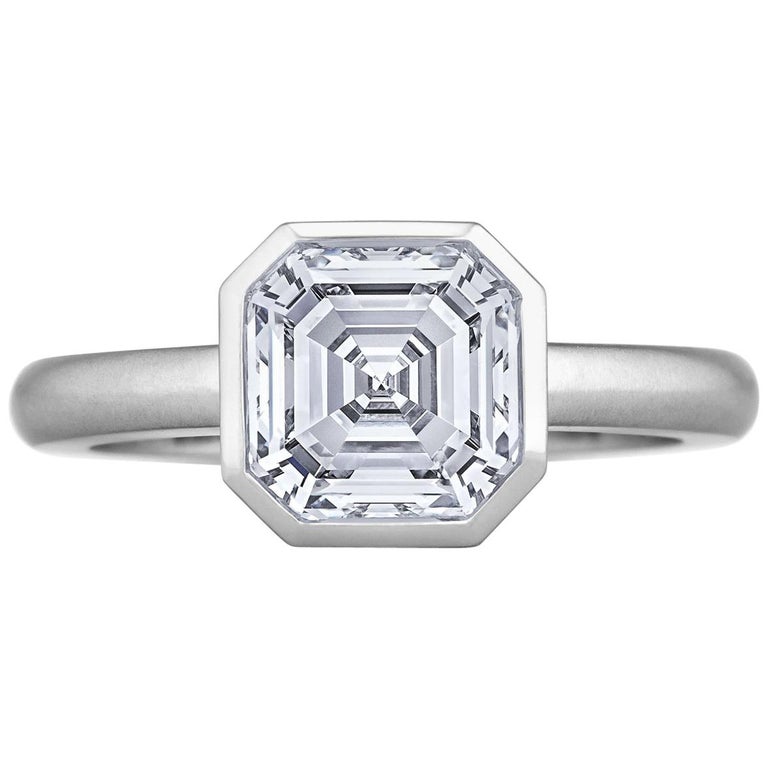 2.54 Carat Square Asscher Cut Diamond Platinum Modern Bezel Set Ring at ...