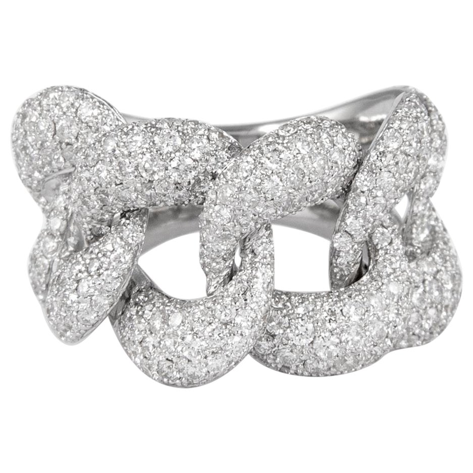 4.30 Carat Cuban Link Ring 18 Karat White Gold Pavé Set For Sale at 1stDibs