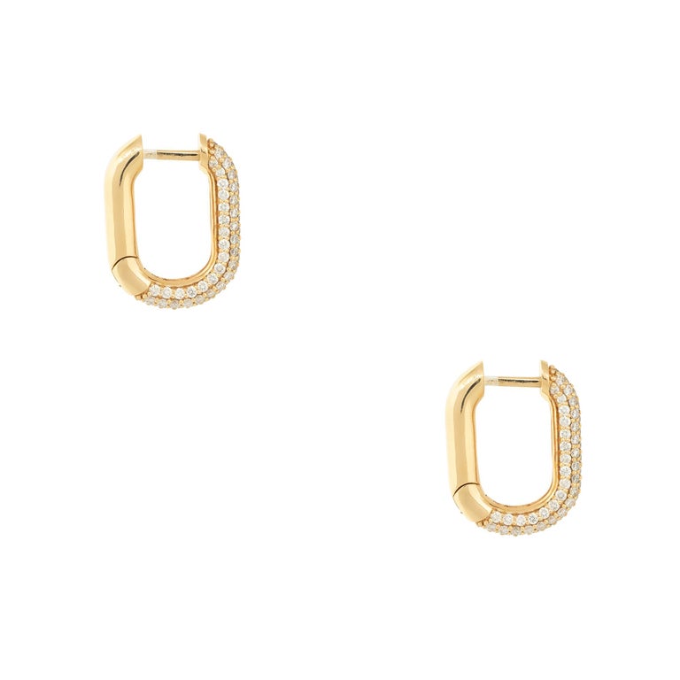 2.55 Carat Diamond Tubular Rectangle Hoop Earrings 18 Karat in Stock ...
