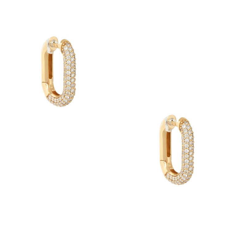 2.55 Carat Diamond Tubular Rectangle Hoop Earrings 18 Karat in Stock ...