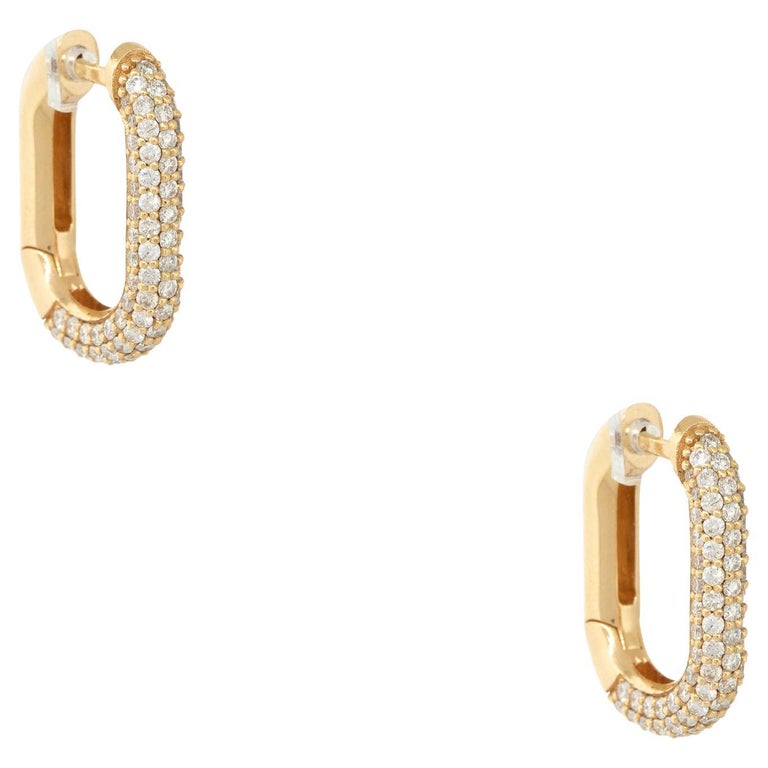 2.55 Carat Diamond Tubular Rectangle Hoop Earrings 18 Karat in Stock ...