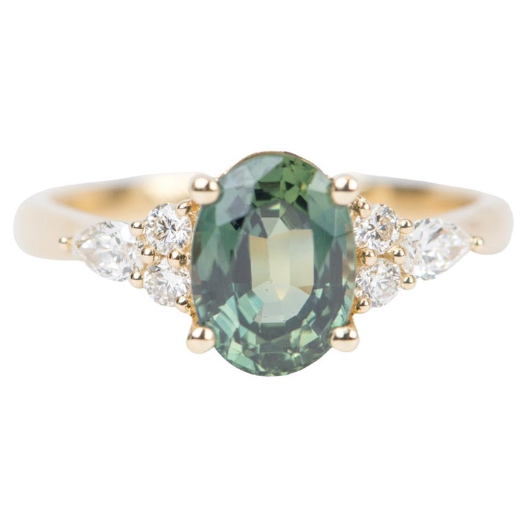 2.55ct Green Sapphire and Diamond 14K Gold Engagement Ring R6413 at 1stDibs