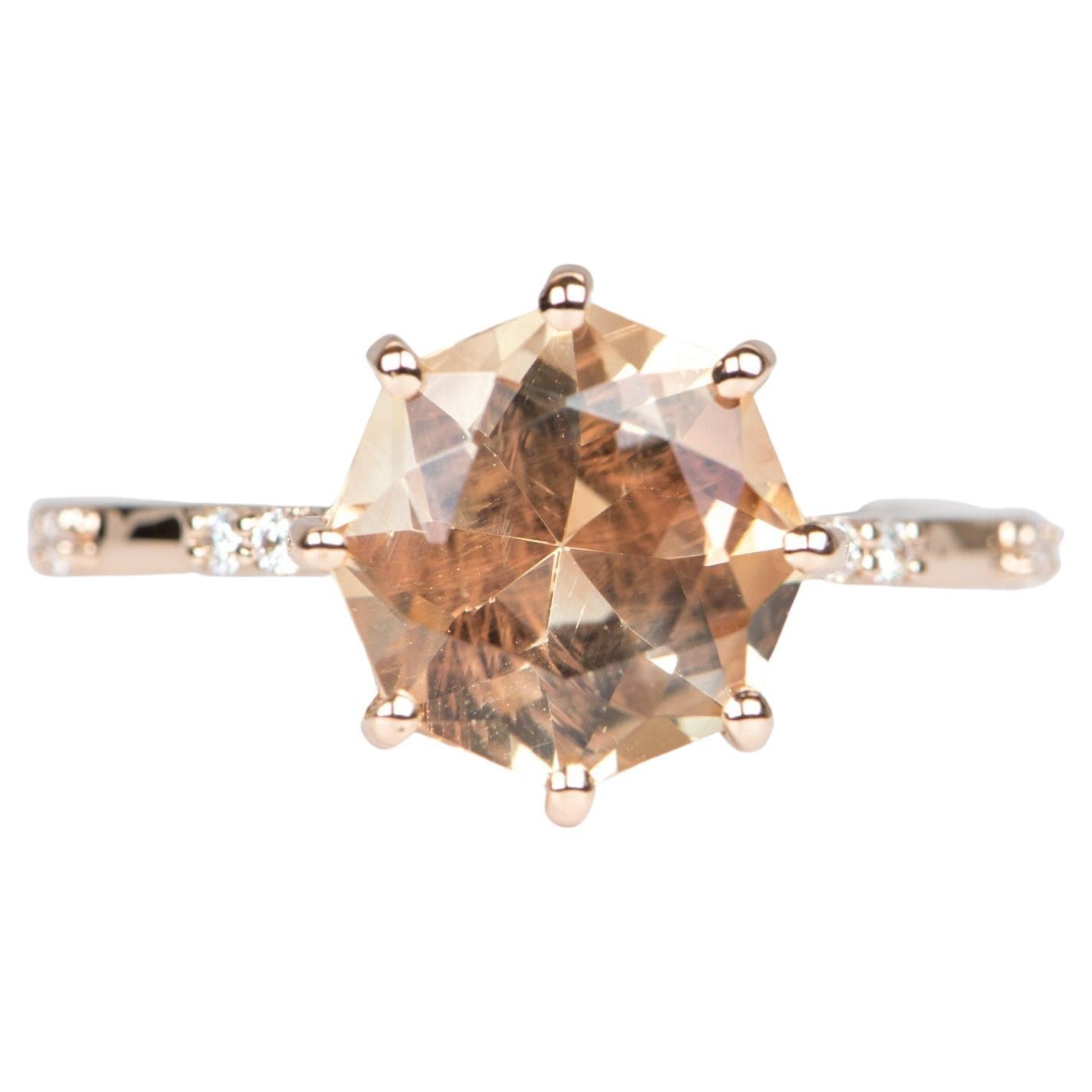 1.4ct Red Orange Oregon Sunstone Diamond Trio 14K Rose Gold Engagement ...