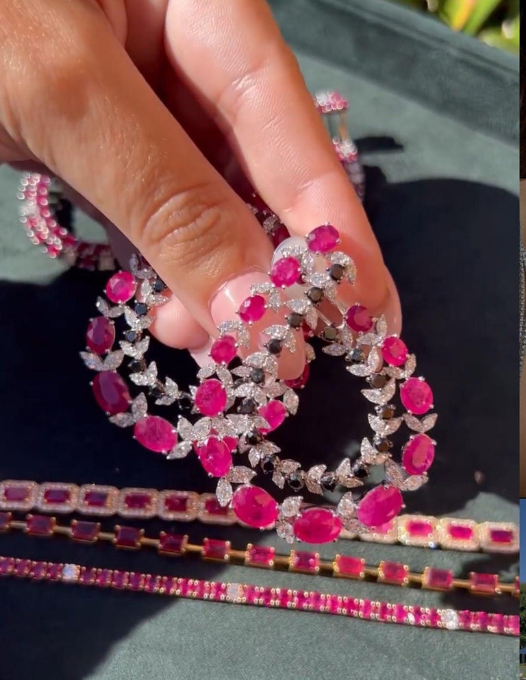 25.66cts Diamond Ruby 18K Gold Statement Earrings For Sale at 1stDibs