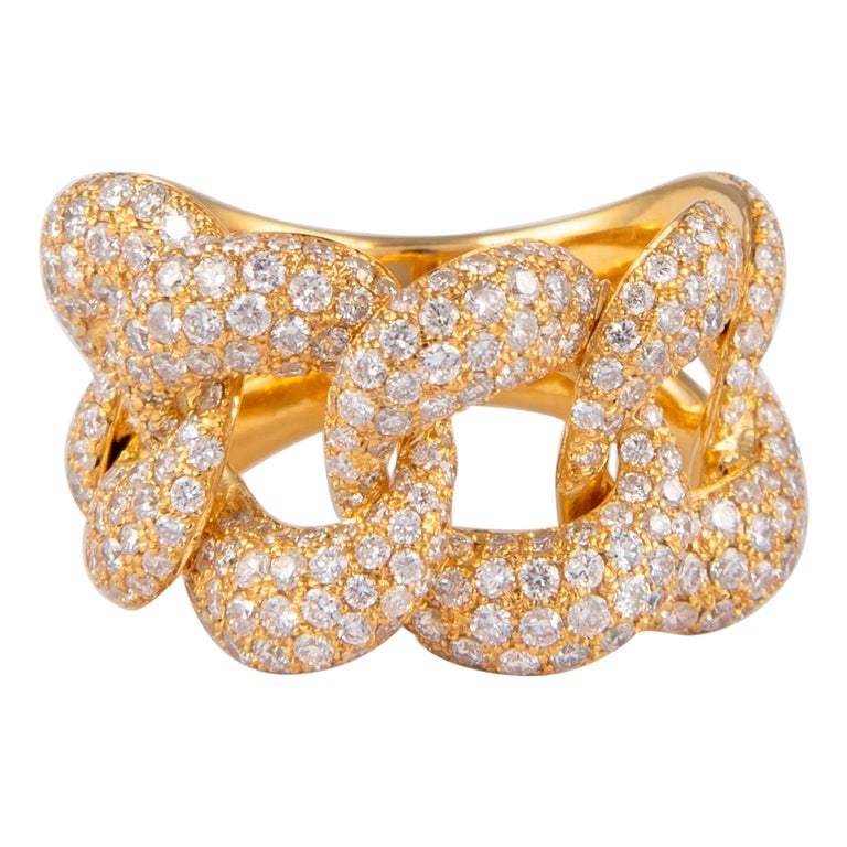 2.57 Carat Cuban Link Ring 18 Karat Yellow Gold Pavé Set For Sale at ...
