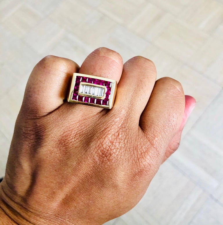2.57 Carat Men's Ruby Diamond 14 Karat Yellow Gold Ring For Sale at ...