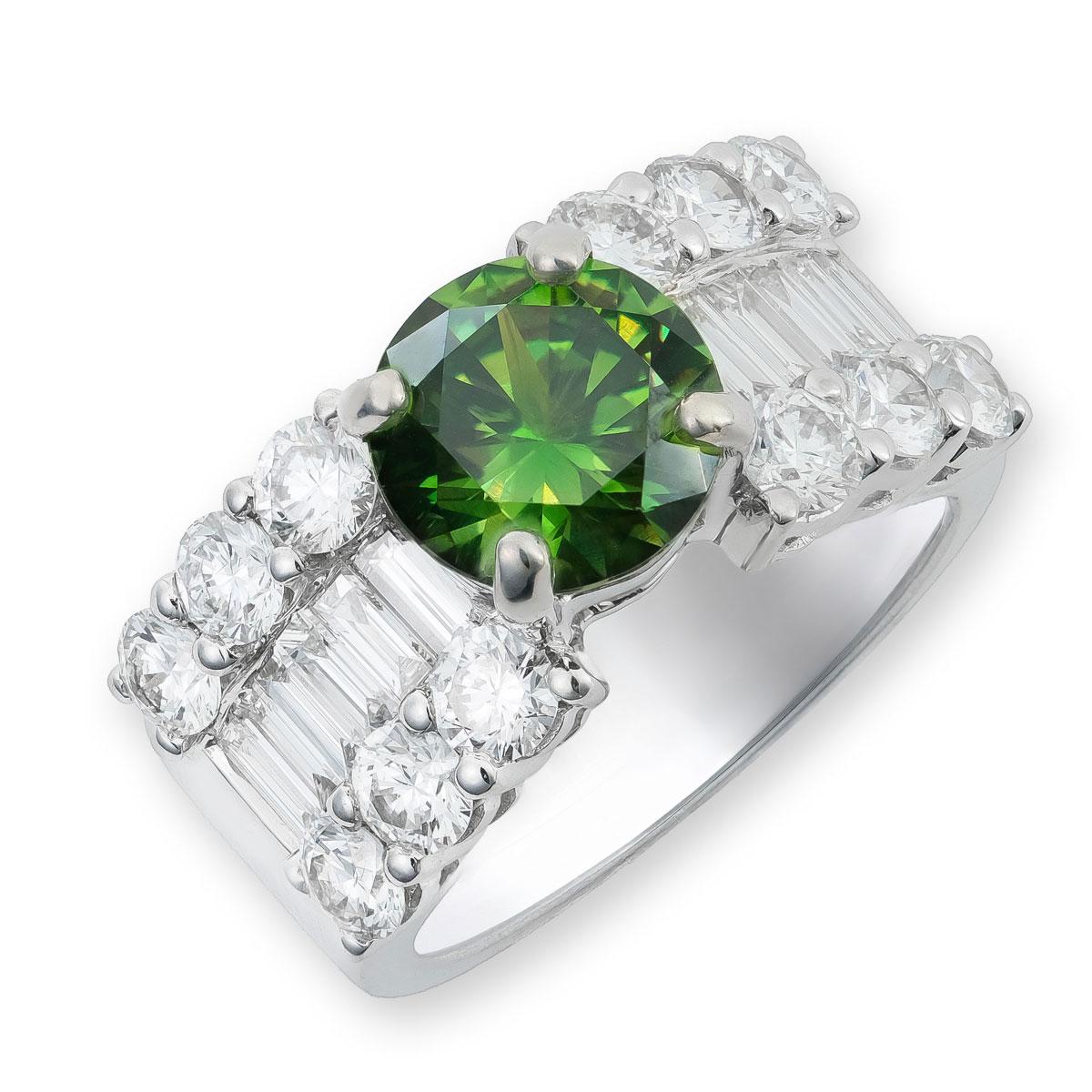 2.57 cts Natural Russian Demantoid and 2.22 cts Diamonds 18K WG Ring ...