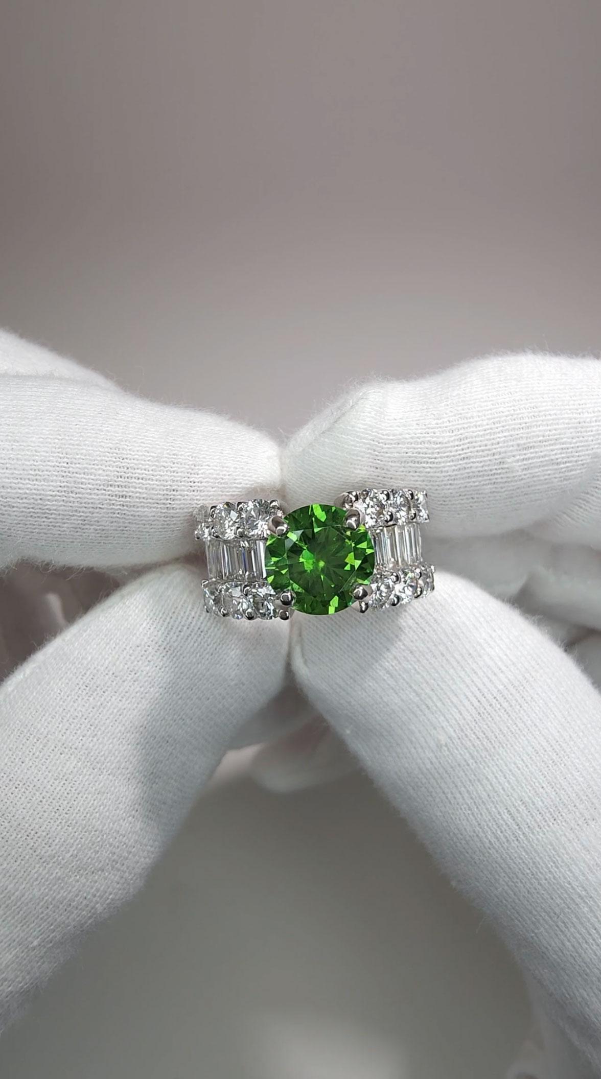 2.57 cts Natural Russian Demantoid and 2.22 cts Diamonds 18K WG Ring ...