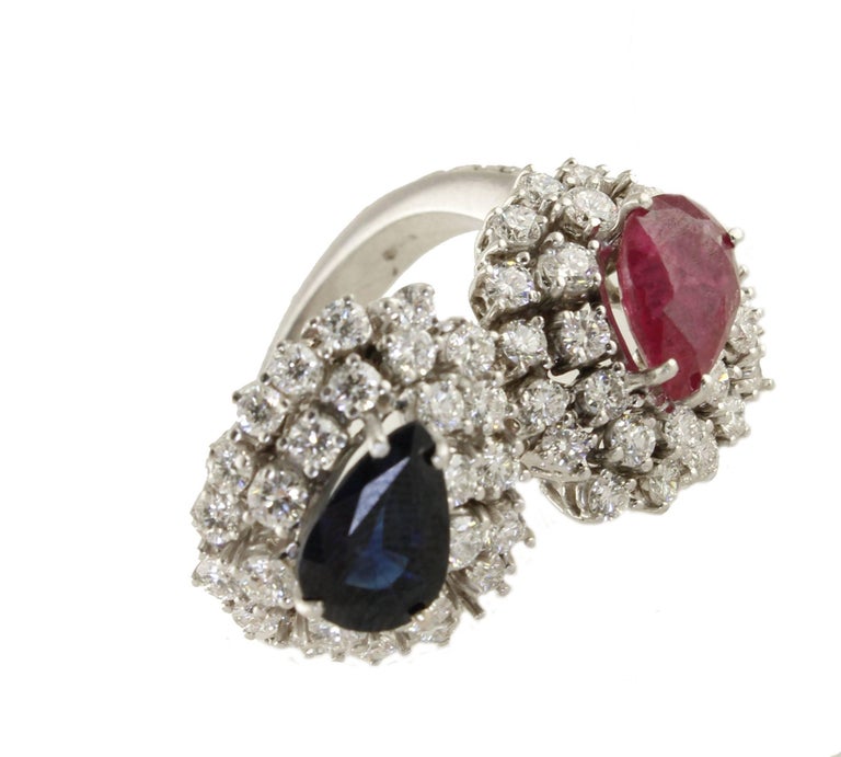 Diamond Sapphire Ruby 18 kt White Gold Ring For Sale at 1stDibs