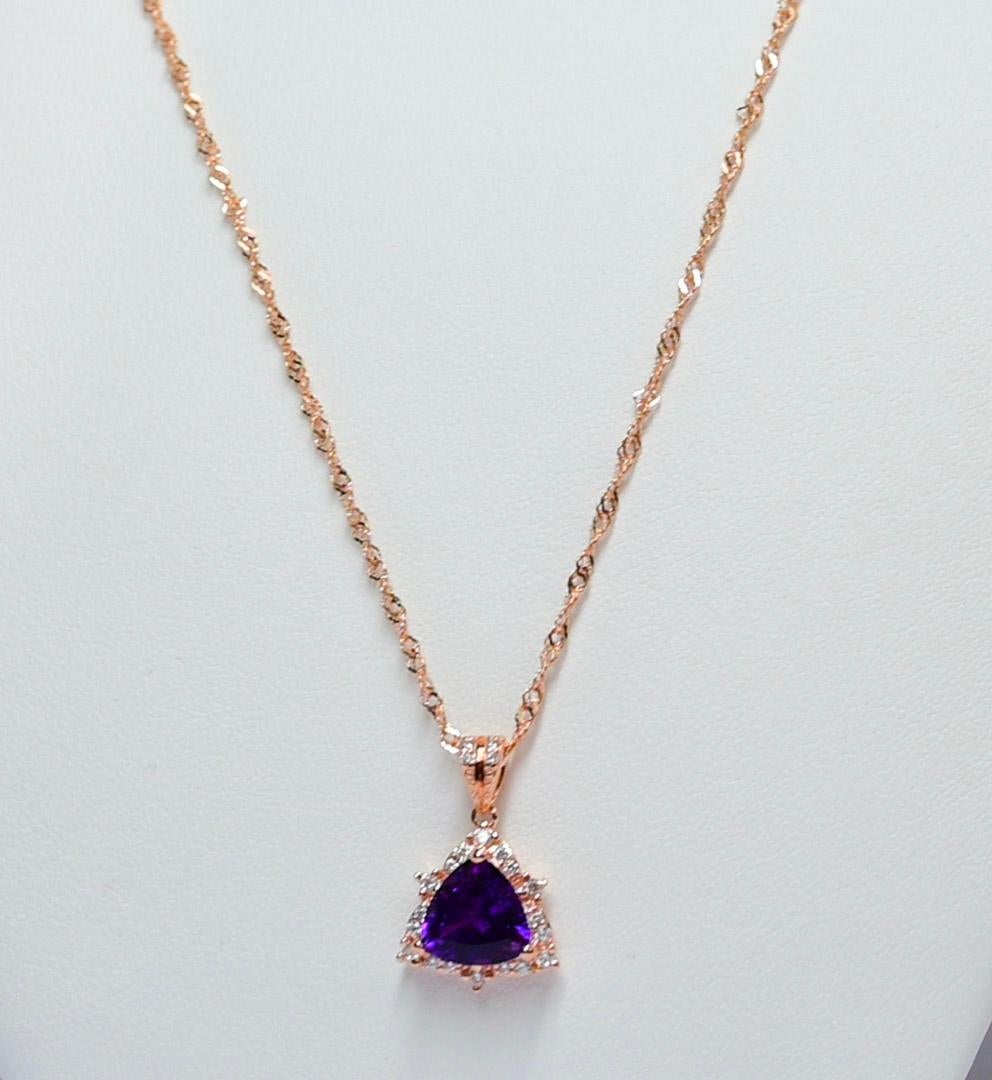 2.590 cts Trillion shape Amethyst 18K ROSE GOLD PLATED OVER 925 SILVER ...