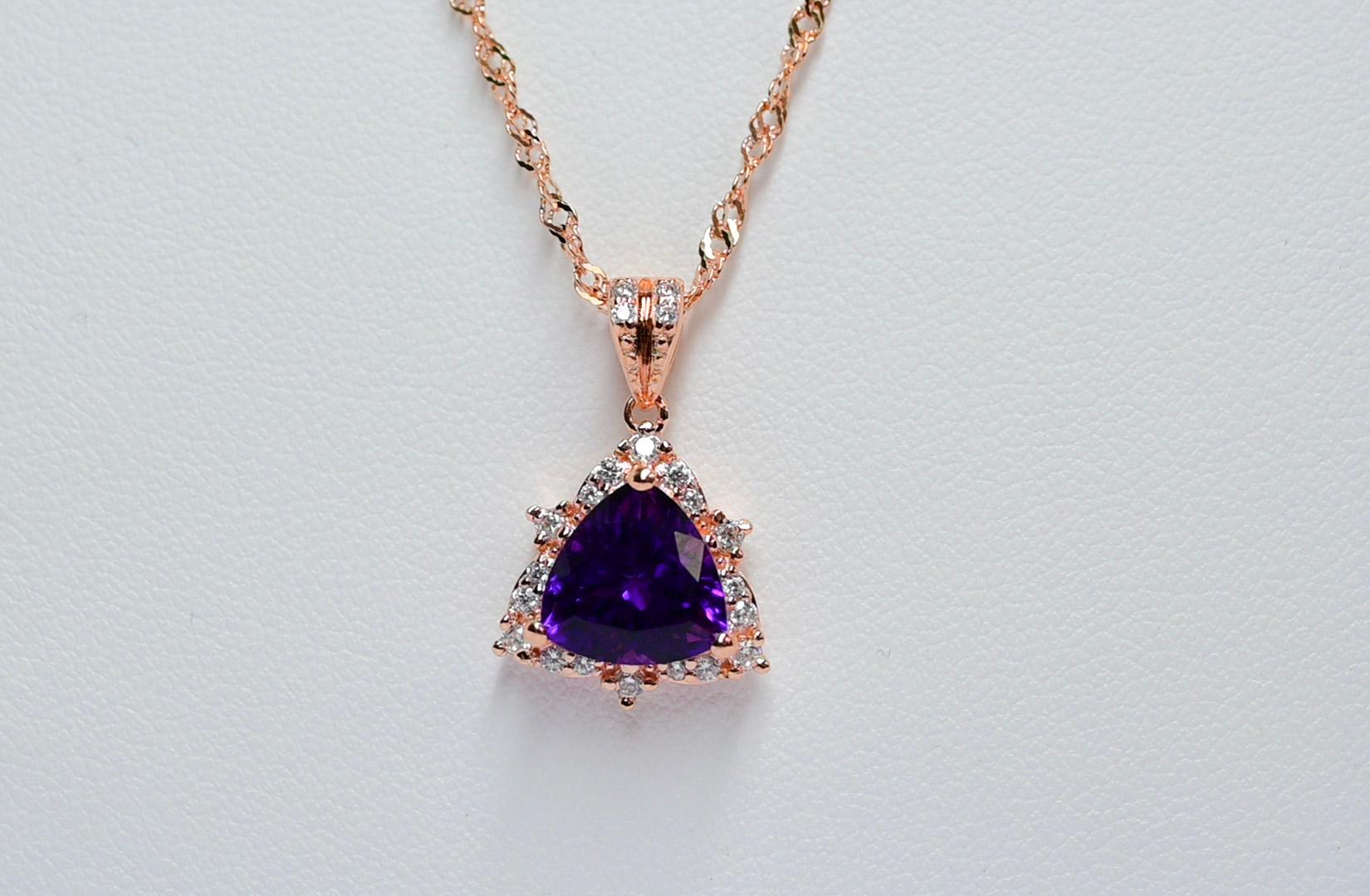 2.590 cts Trillion shape Amethyst 18K ROSE GOLD PLATED OVER 925 SILVER ...
