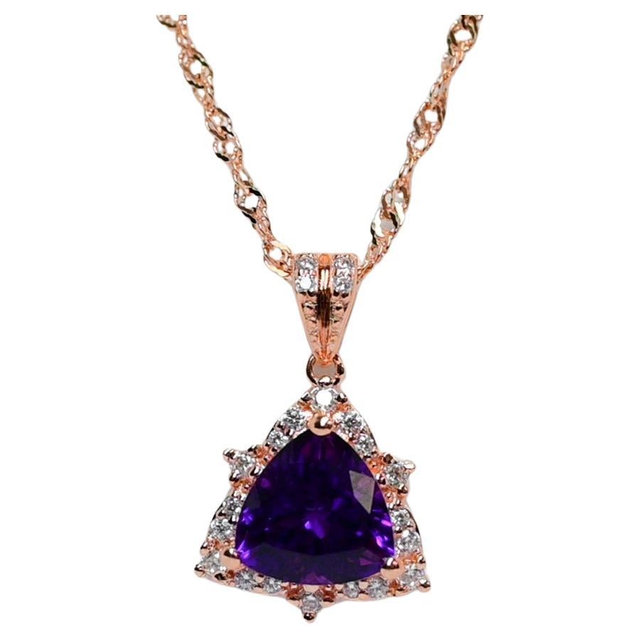 2.590 cts Trillion shape Amethyst 18K ROSE GOLD PLATED OVER 925 SILVER ...