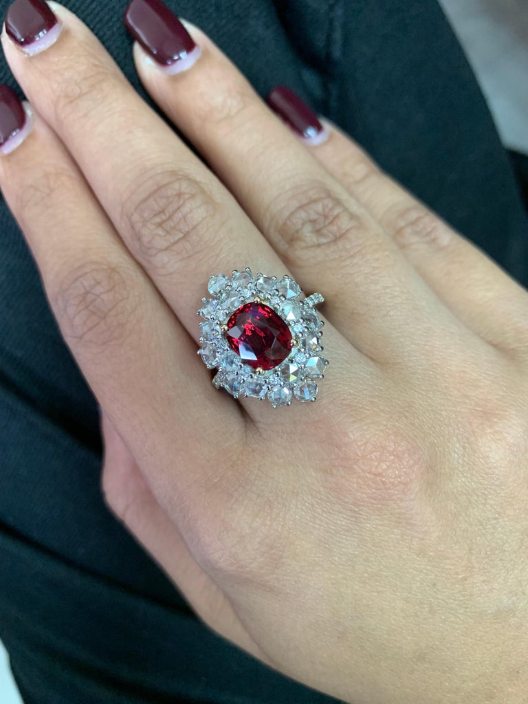 2.6 Carat Burmese Red Spinel Ring with Diamond in 18 Karat White and ...