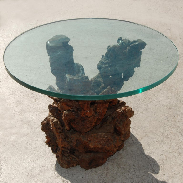 Vintage Root Side Table with Glass Top For Sale at 1stDibs