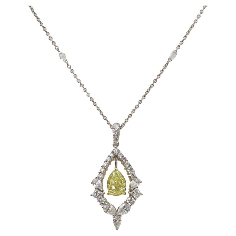 6.93 Carat Fancy Yellow and White Diamond Necklace 18K White Gold GIA ...