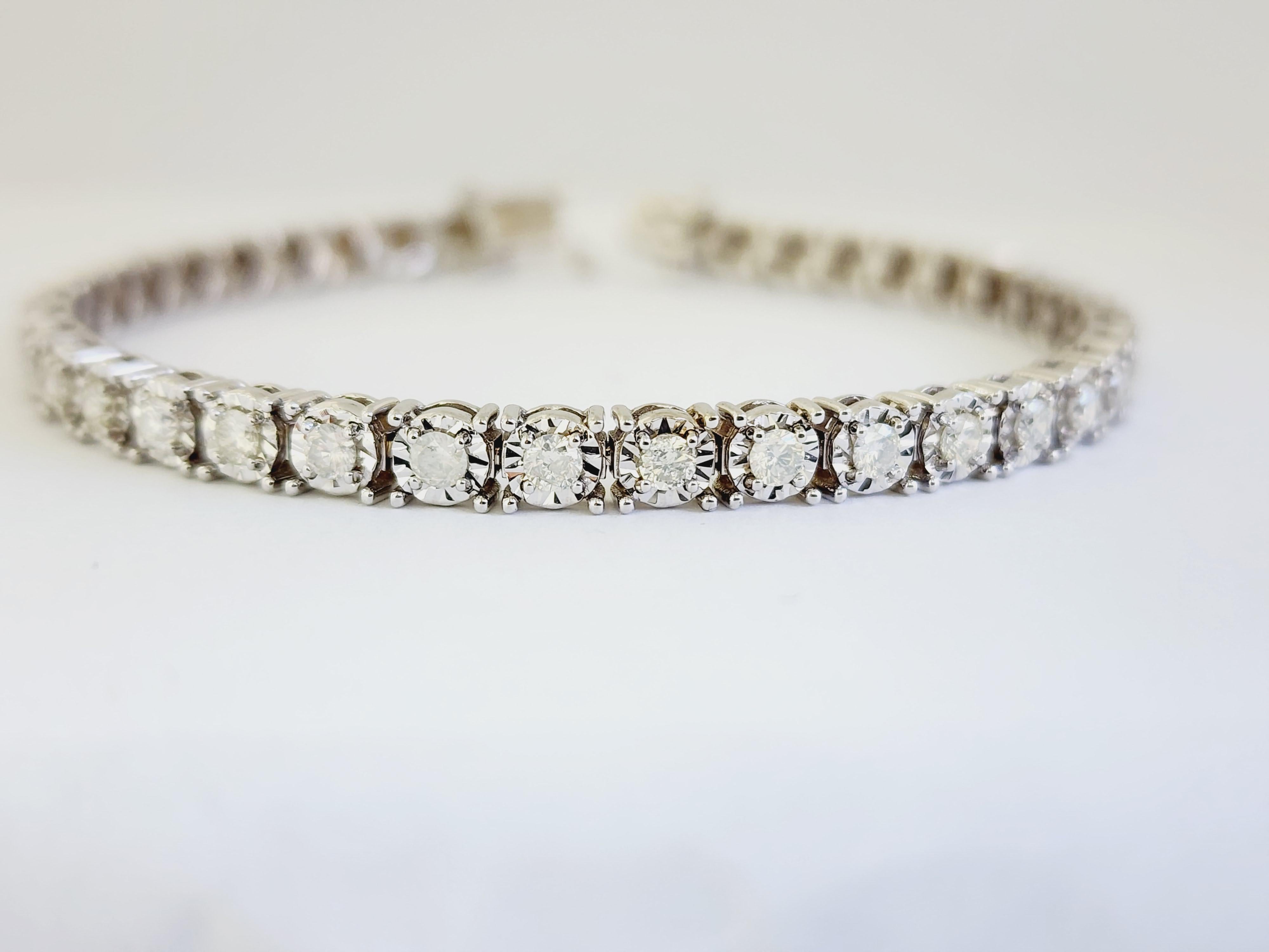 2.60 Carats Diamond Cut Miracle Illusion Tennis Bracelet 14 Karat White ...