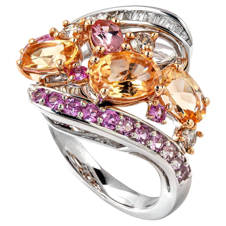 2.60 ct Natural Mix Gemstones and 0.35 ct Natural White Diamonds Ring ...