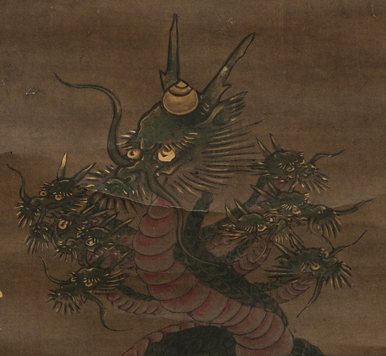 260 Year Old Japanese Hanging Scroll with Painting of the 9-Headed ...