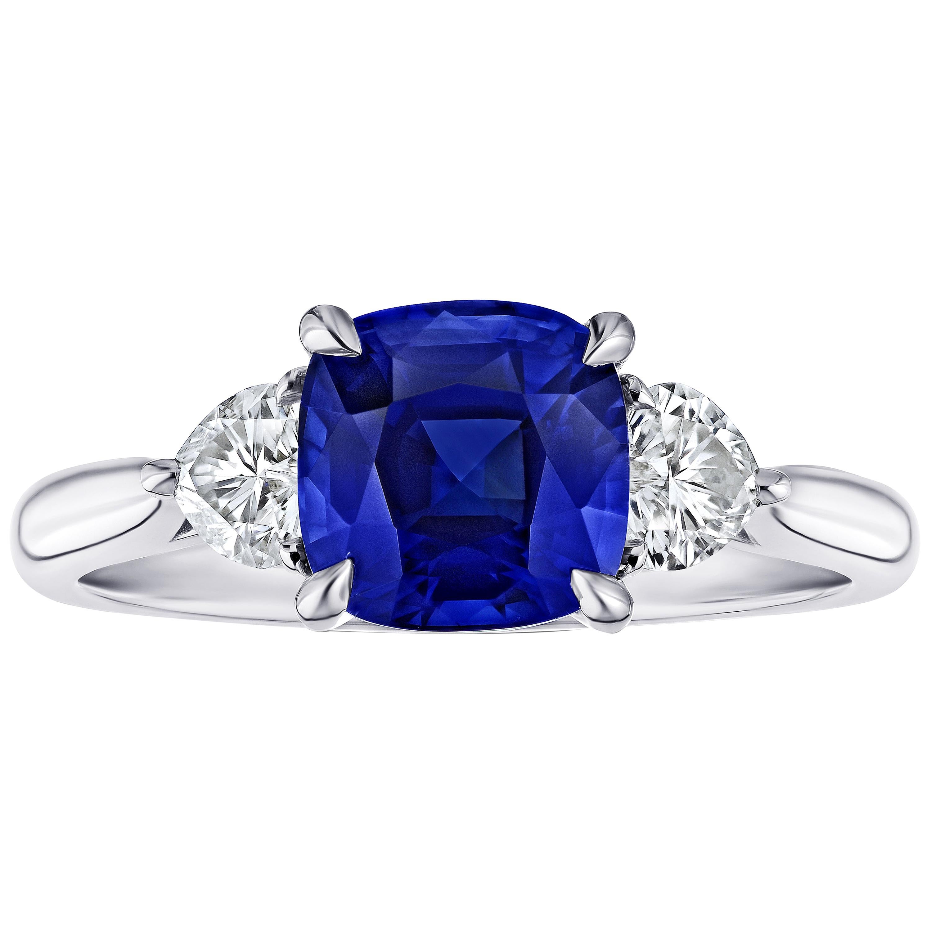 2.61 Carat Cushion Blue Sapphire and Diamond Ring For Sale at 1stDibs