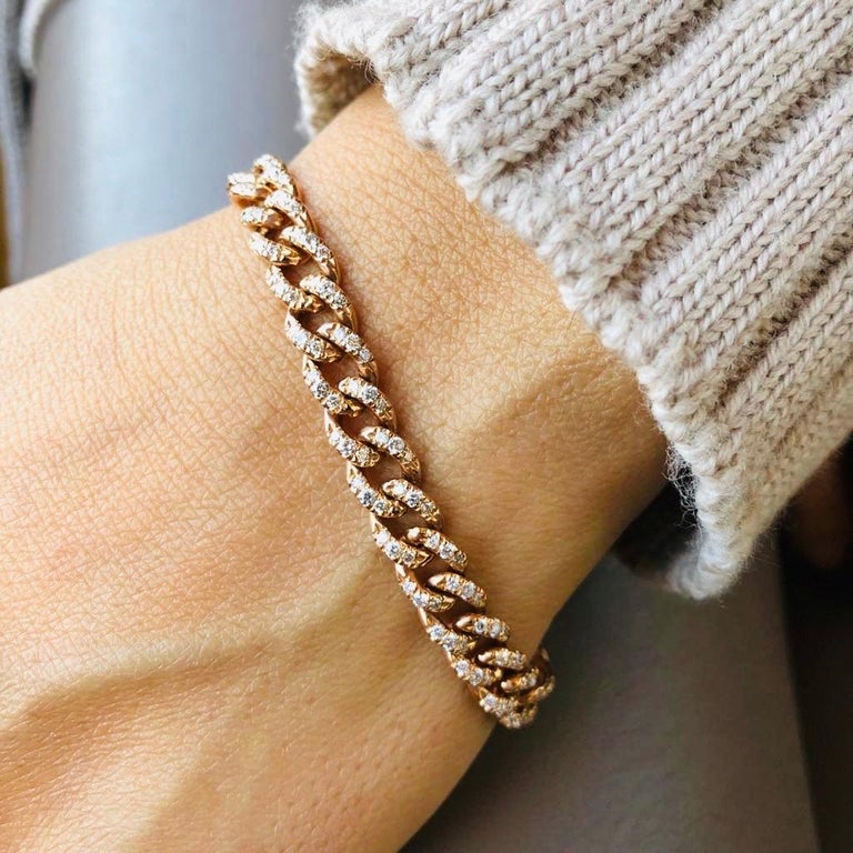 2 61 Carat Diamond 18kt Rose Gold Unisex Groumette Tennis Bracelet For