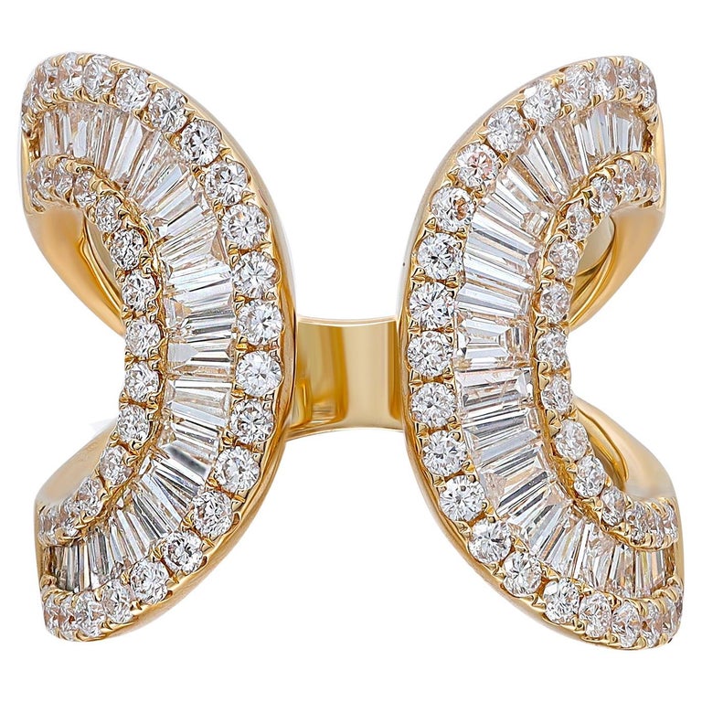 2.61cttw Baguette and Round Cut Diamond Wide Open Ring 18K Yellow Gold ...
