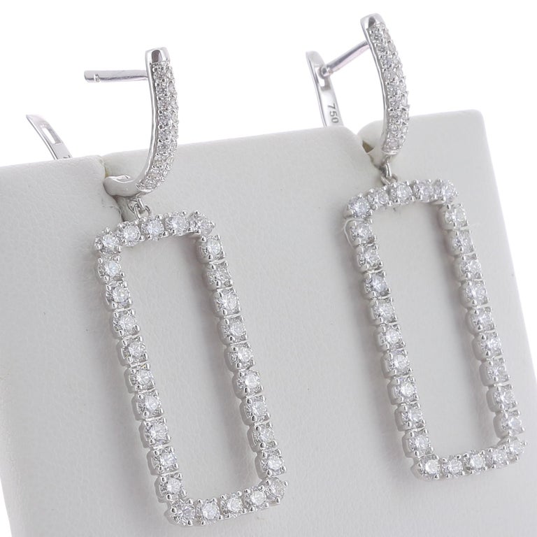 2.63 Carat Diamond Rectangle Dangle Earrings 18 Karat White Gold Drop Earrings For Sale at 1stDibs