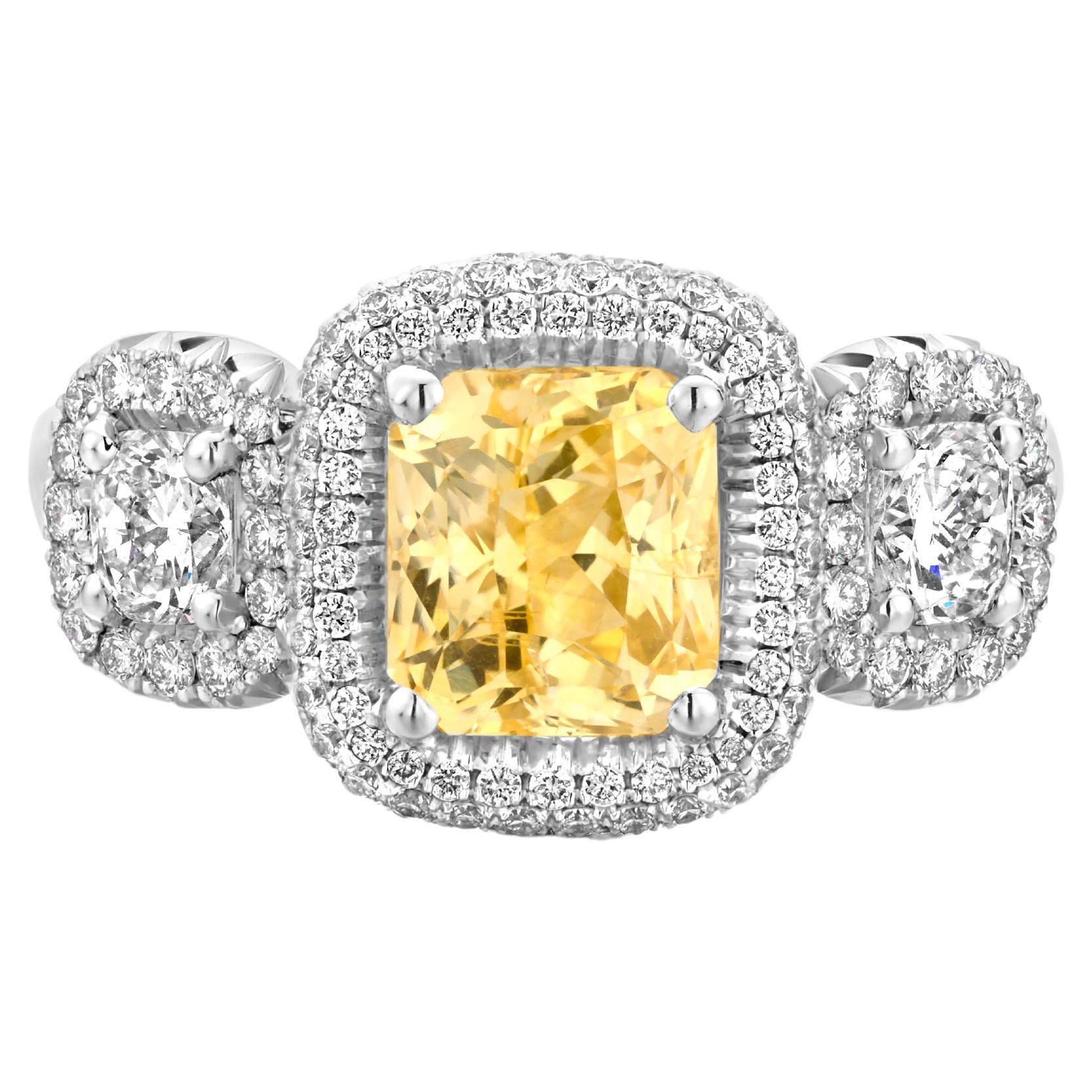 2,63Ct Yellow Sapphire 18K, 1,23Ct VVS-DE Diamond Coctail Engagement ...