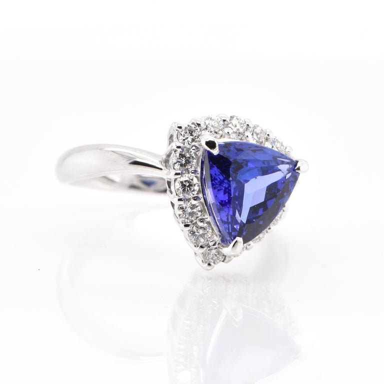 2.64 Carat, Natural, Trillion-Cut Tanzanite and Diamond Ring Set in ...